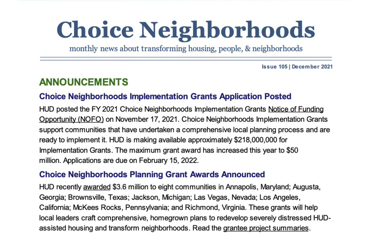 Choice Neighborhoods Technical Assistance (TA) – Grantee e-Newsletter ...